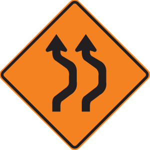 Double Reverse Curve (2 Lanes) Right (RUS) - Bone Safety Signs