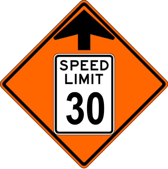 Reduced Speed Limit Ahead (RUS) - Bone Safety Signs